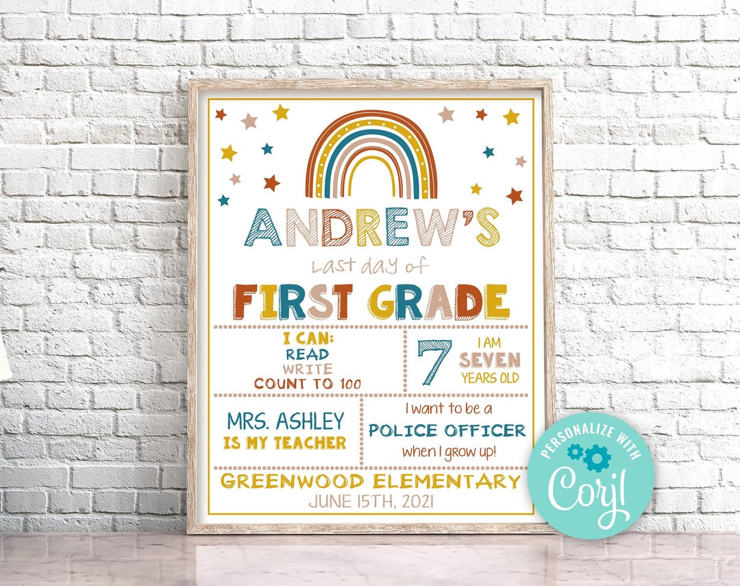 Editable Last Day of First Grade Sign Personalized Last Day of School ...