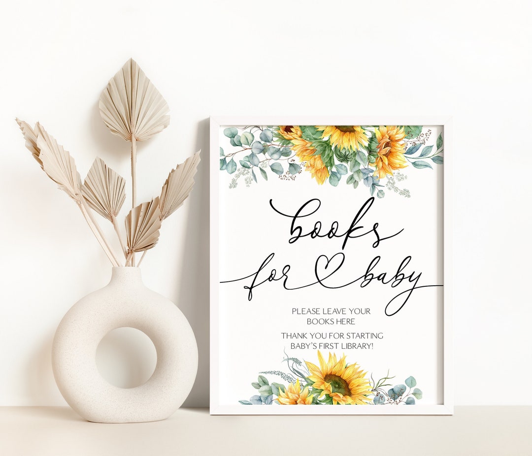 Sunflower Books for Baby Sign Rustic Sunflower Baby Shower Decoration ...