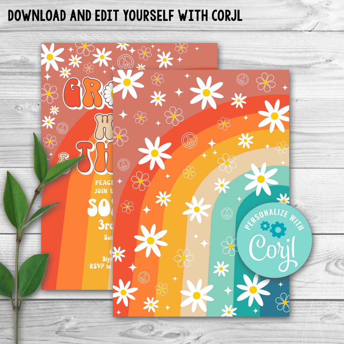 Editable Groovy Wild & Three Birthday Party Invitation Daisy | Etsy