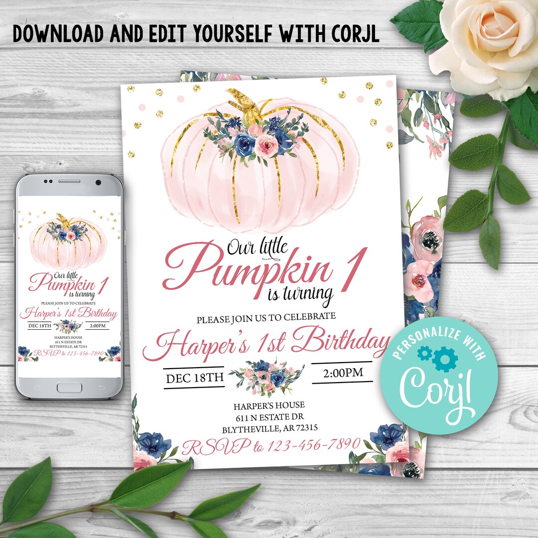 EDITABLE Pumpkin First Birthday Invitation. Little Pumpkin Invitations ...