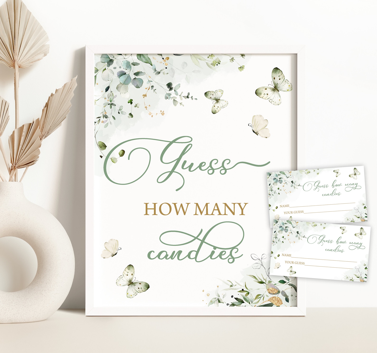 Sage Green Butterfly Guess How Many Candies Game Sign Greenery - Etsy