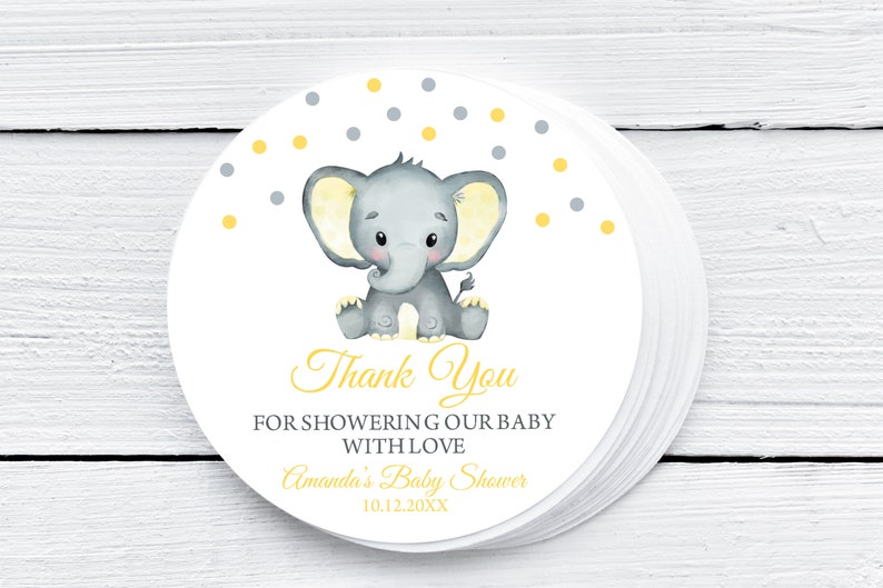 EDITABLE Elephant Baby Shower Favor Tag Yellow Elephant Favor - Etsy