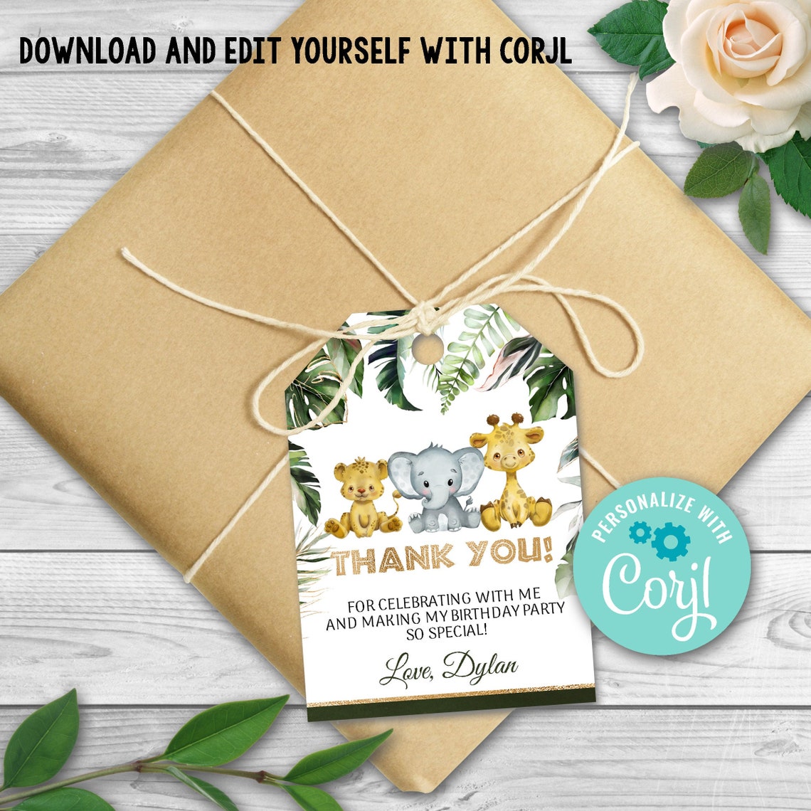 EDITABLE Safari Animals Favor Tag Printable Jungle Favor - Etsy