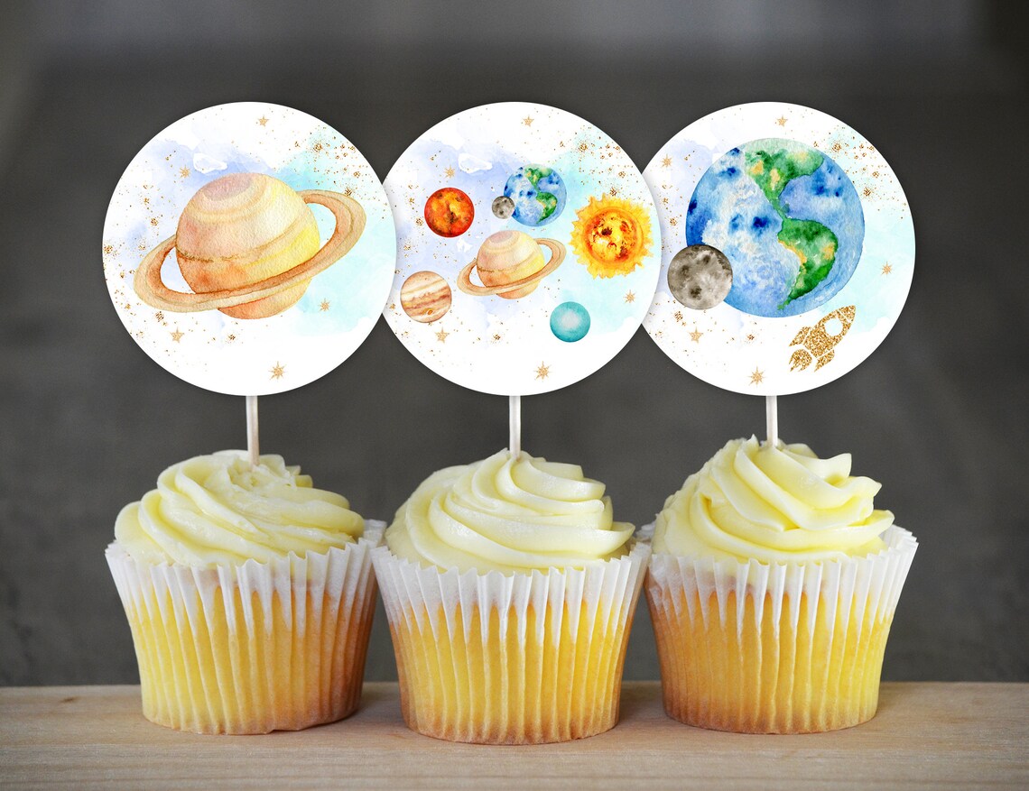 Outer Space Birthday Cupcake Toppers Galaxy Birthday Party | Etsy