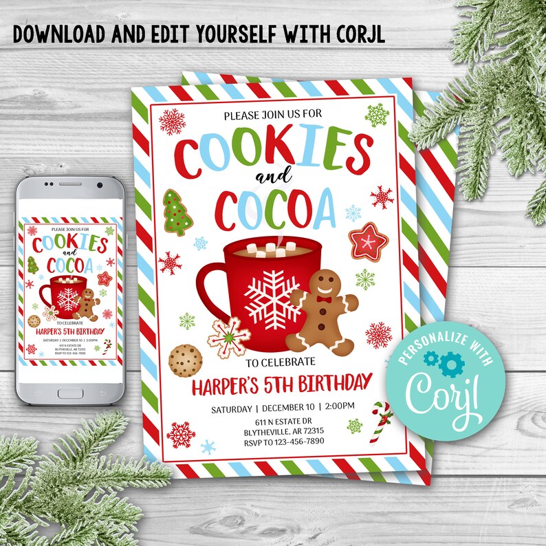 EDITABLE Cookies and Cocoa Birthday Invitation Hot Cocoa Party - Etsy