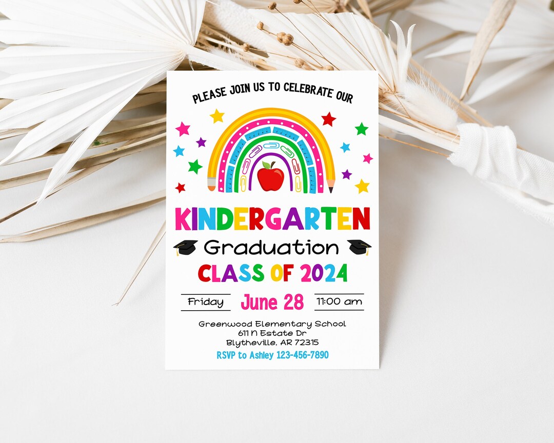 Editable Kindergarten Graduation Invitation Graduation Ceremony Invite ...