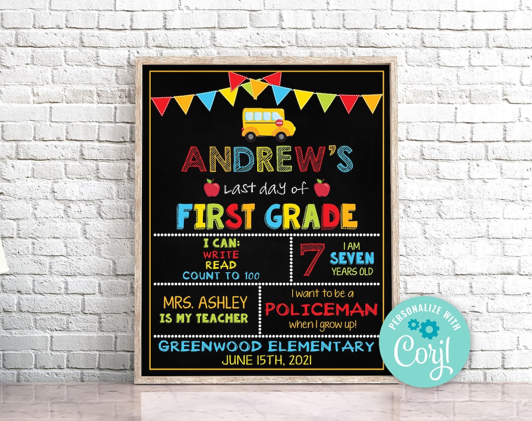 Editable Last Day of First Grade Sign Personalized Last Day of School ...