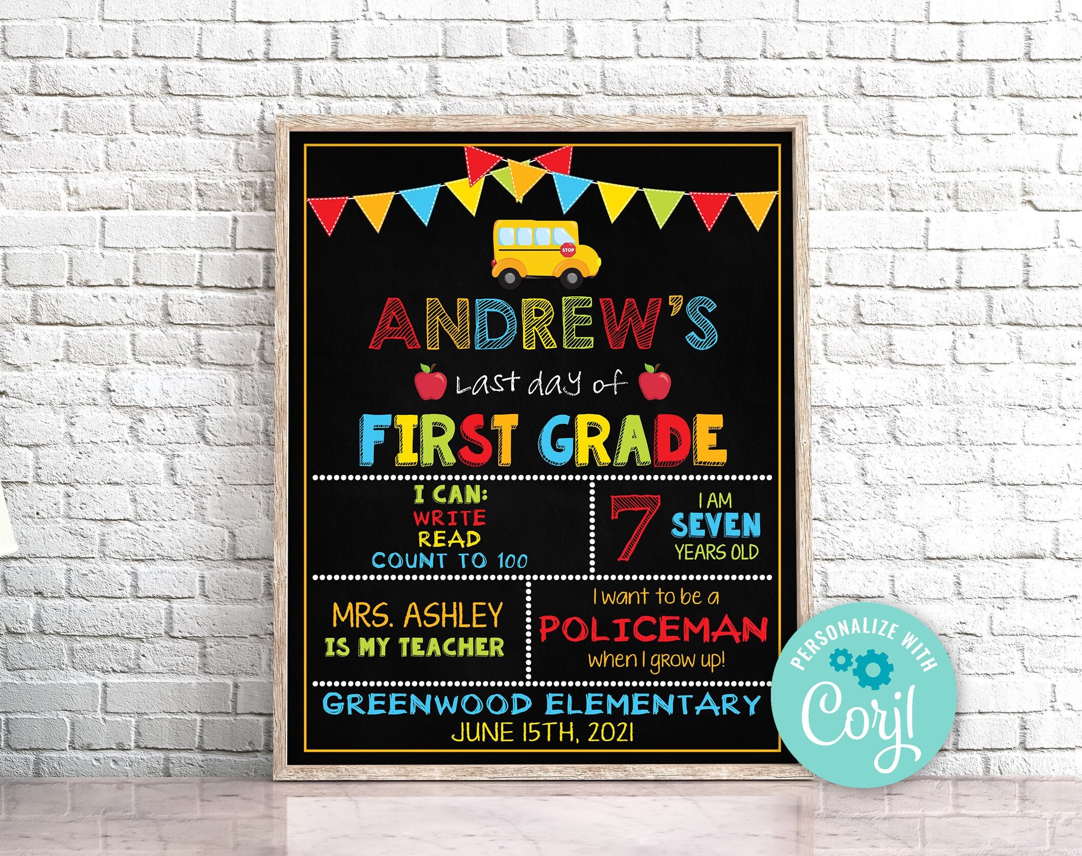 Editable Last Day of First Grade Sign Personalized Last Day of School ...