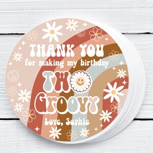 EDITABLE Two Groovy Birthday Favor Thank You Tag Groovy Birthday Favor ...