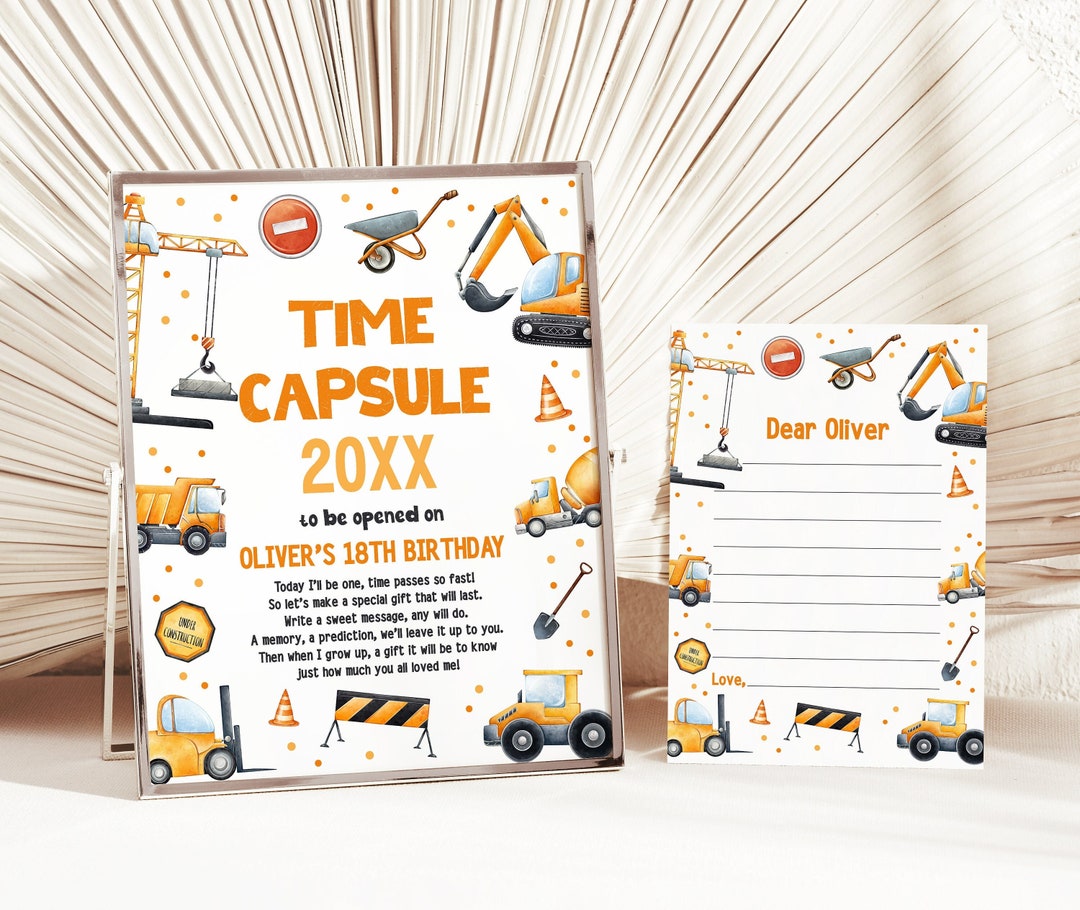Editable Construction Birthday Time Capsule Construction Time Capsule ...