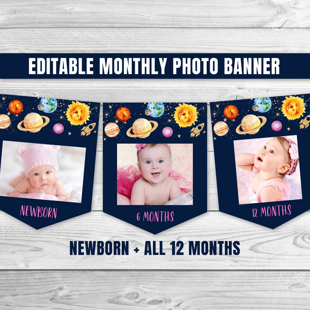 Editable Outer Space Birthday Banner Monthly Photo Banner - Etsy