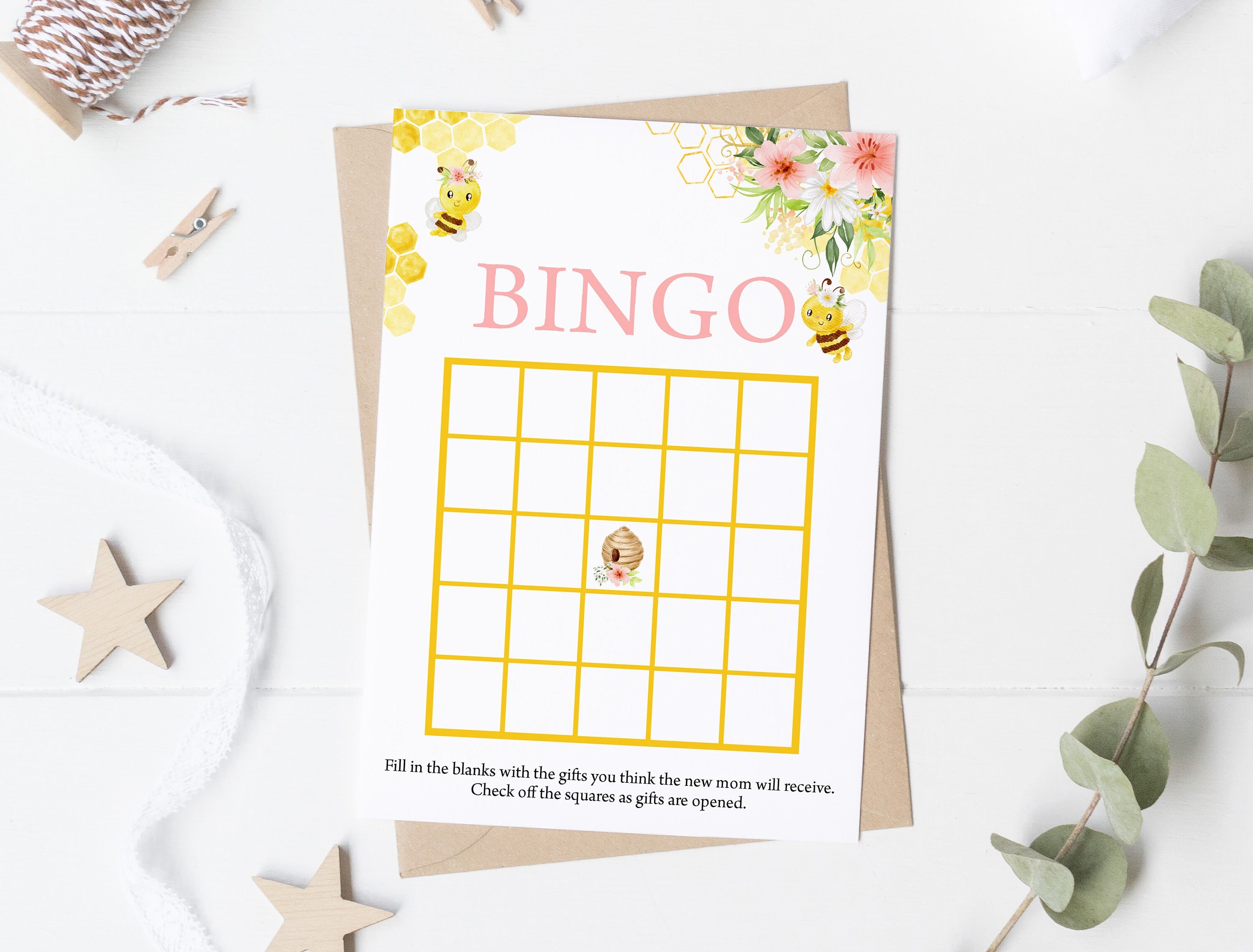 Bee Baby Bingo Baby Shower Game Honey Bee Bingo Baby Shower Game Mom to ...
