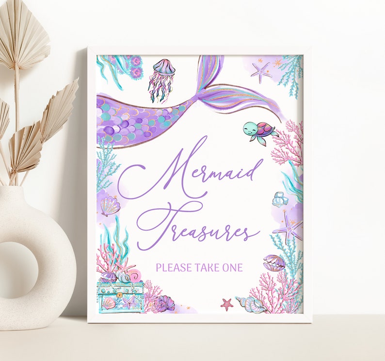 Mermaid Treasures Favor Table Sign Purple Mermaid Birthday - Etsy