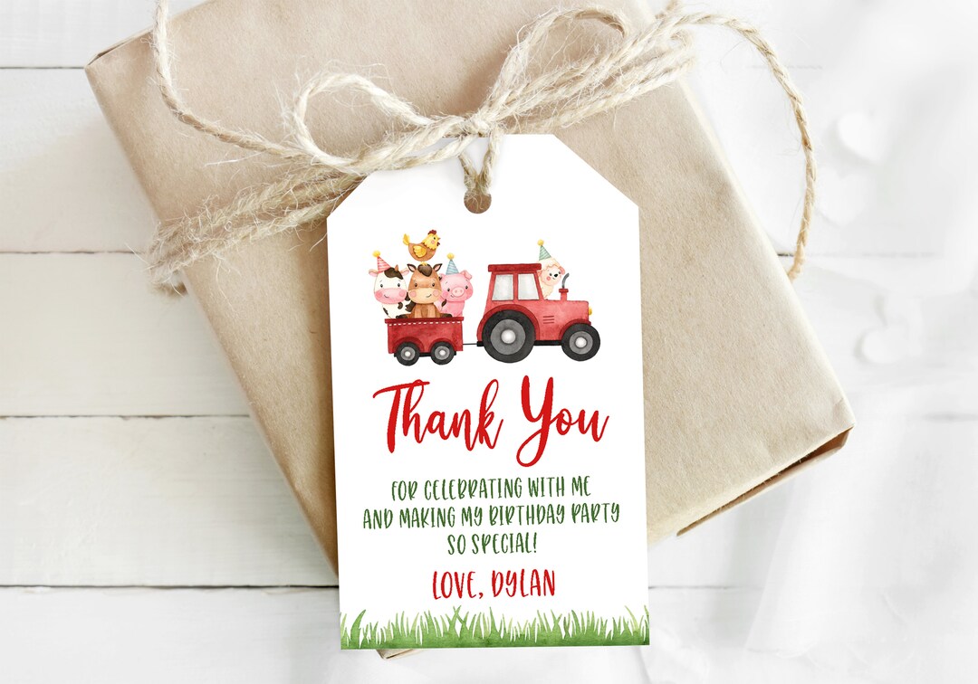 EDITABLE Farm Animals Favor Tag, Printable Red Farm Thank You Tags ...