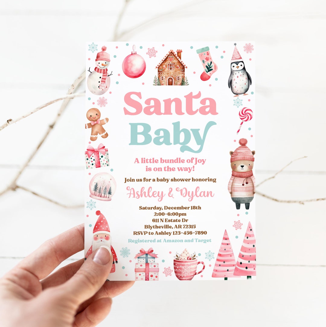 Editable Santa Christmas Baby Shower Invitation A Little Bundle of Joy ...