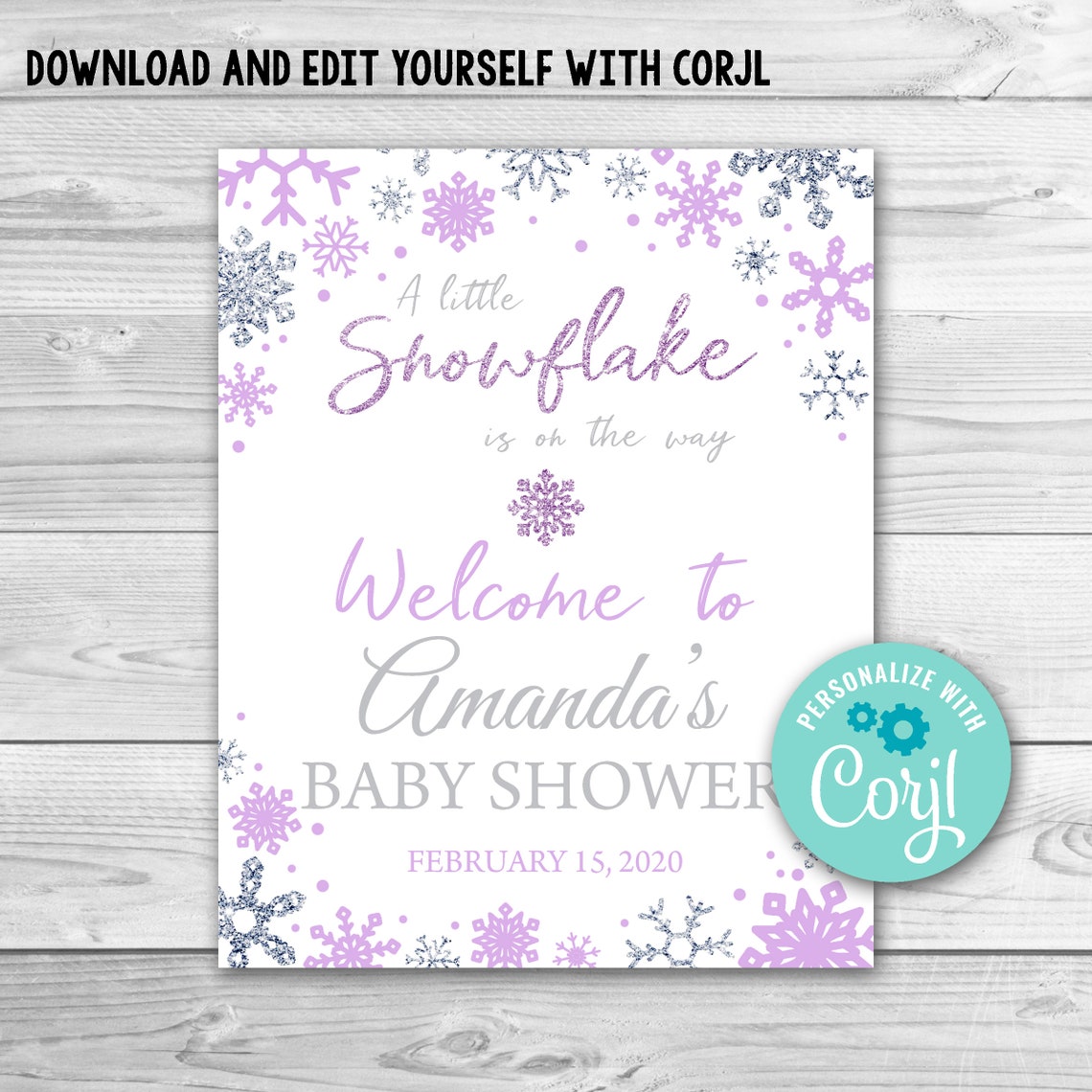 Editable Snowflake Baby Shower Welcome Sign. Winter Wonderland | Etsy