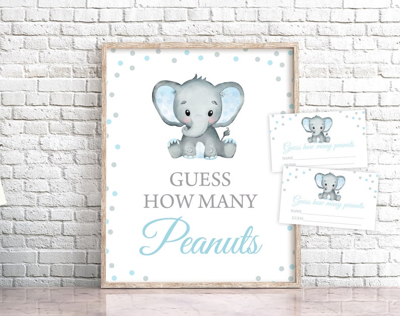 Guess How Many Peanuts Blue Elephant Baby Shower Game Peanuts - Etsy