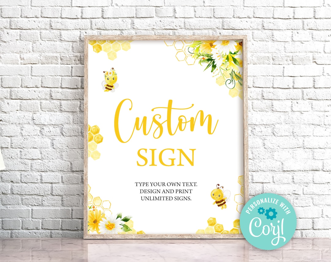 EDITABLE Bee Custom Sign Honey Bee Custom Sign Bumble Bee Baby Shower ...