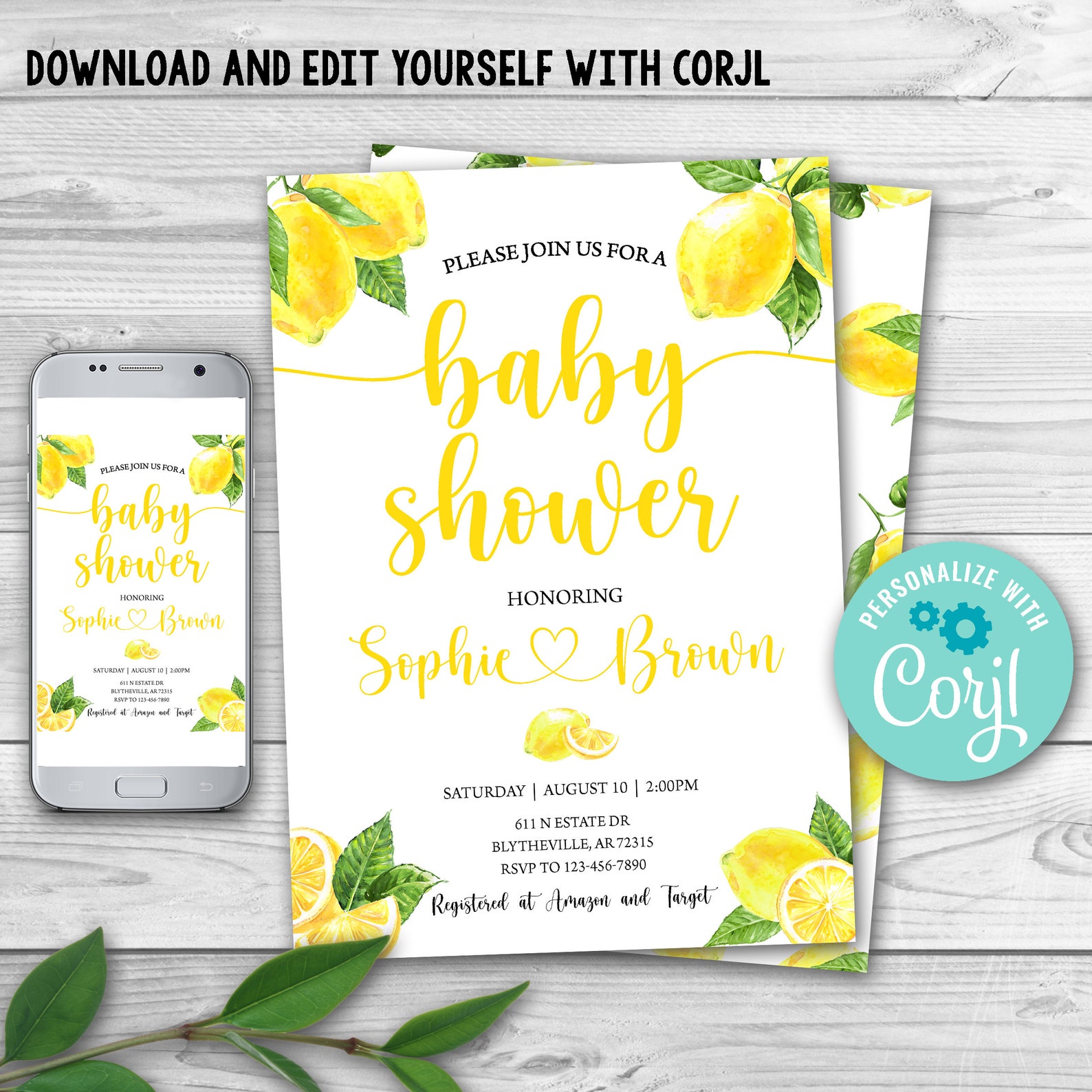 Editable Lemon Baby Shower Invitation Set Citrus Baby Shower - Etsy
