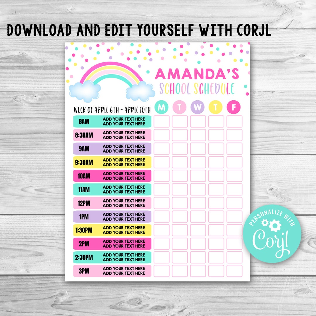 Rainbow Homeschool Schedule, Rainbow Daily Routine, Kids Daily Schedule ...