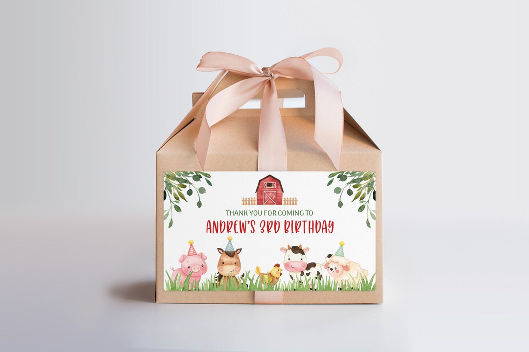 EDITABLE Farm Gable Box Favor Labels Farm Animals Party Favor Red Farm ...