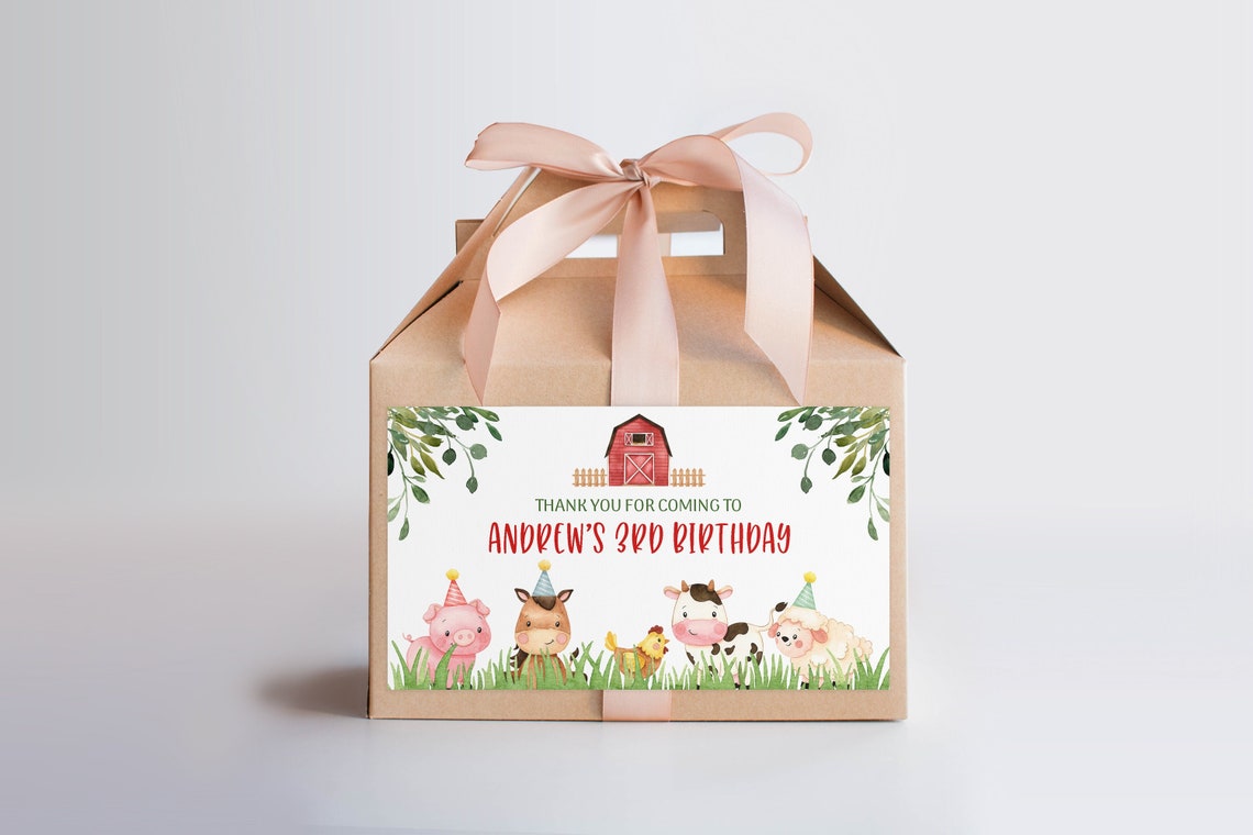 EDITABLE Farm Gable Box Favor Labels Farm Animals Party Favor | Etsy