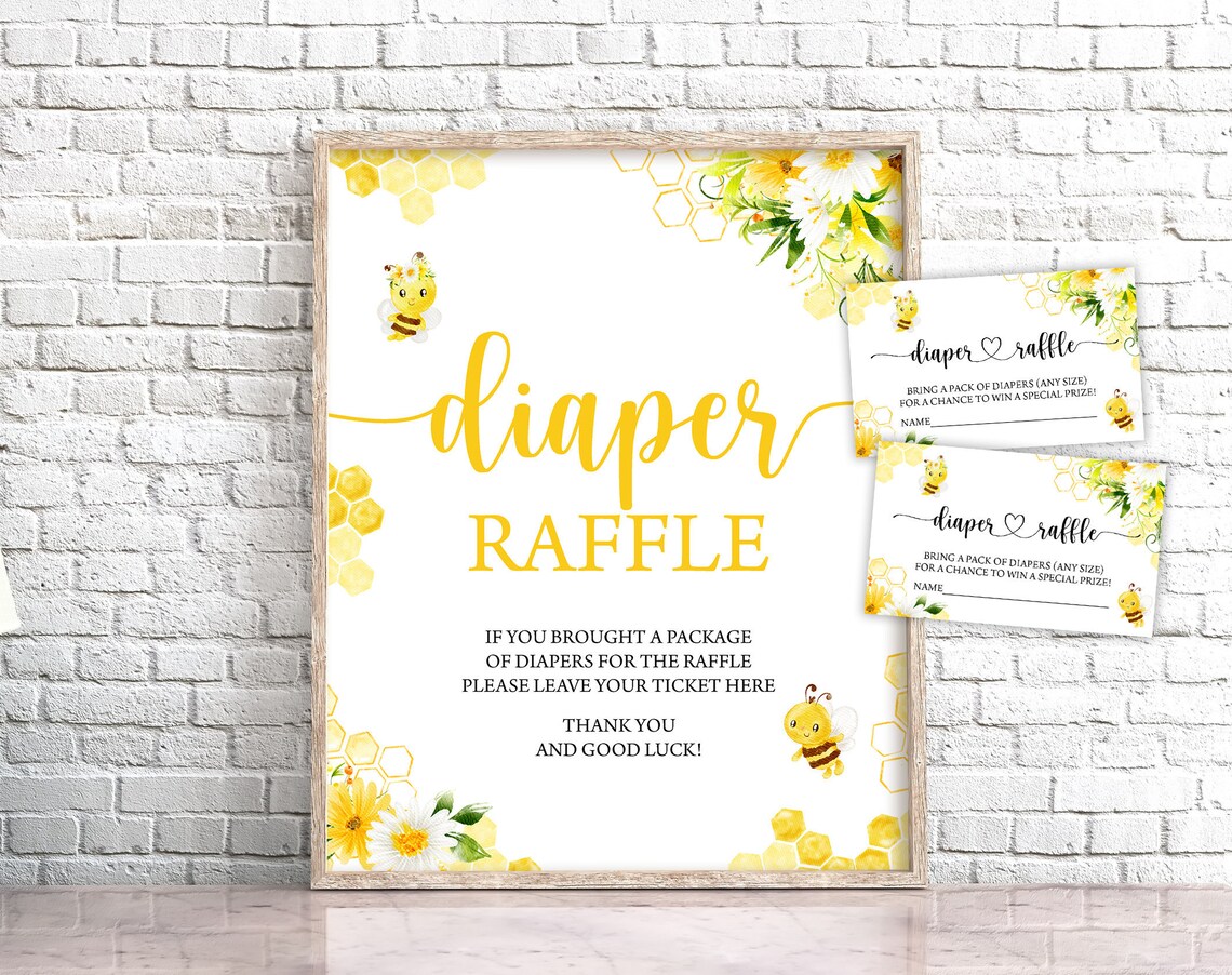 Honey Bee Baby Shower Diaper Raffle Sign Bee Diaper Raffle Card Babee ...