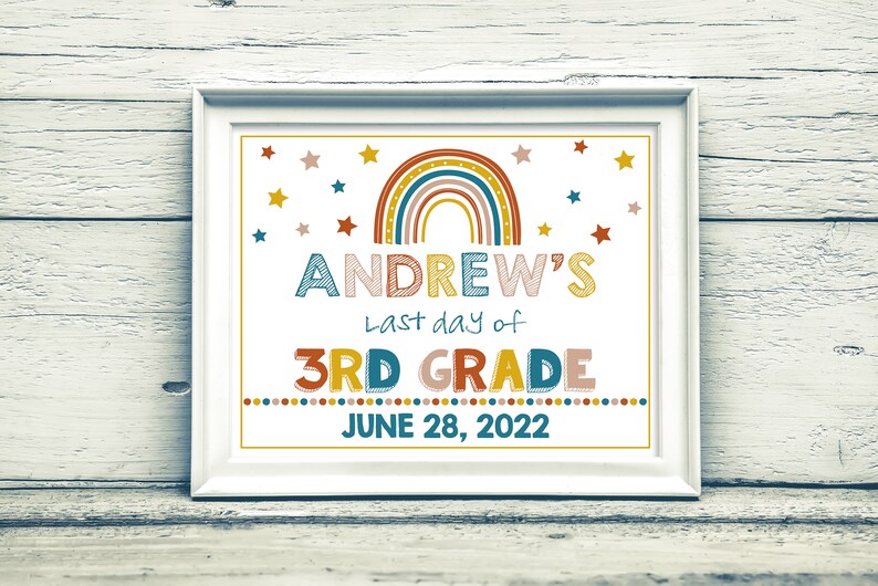 Editable Last Day of 3rd Grade Sign Boho Rainbow Last Day of | Etsy