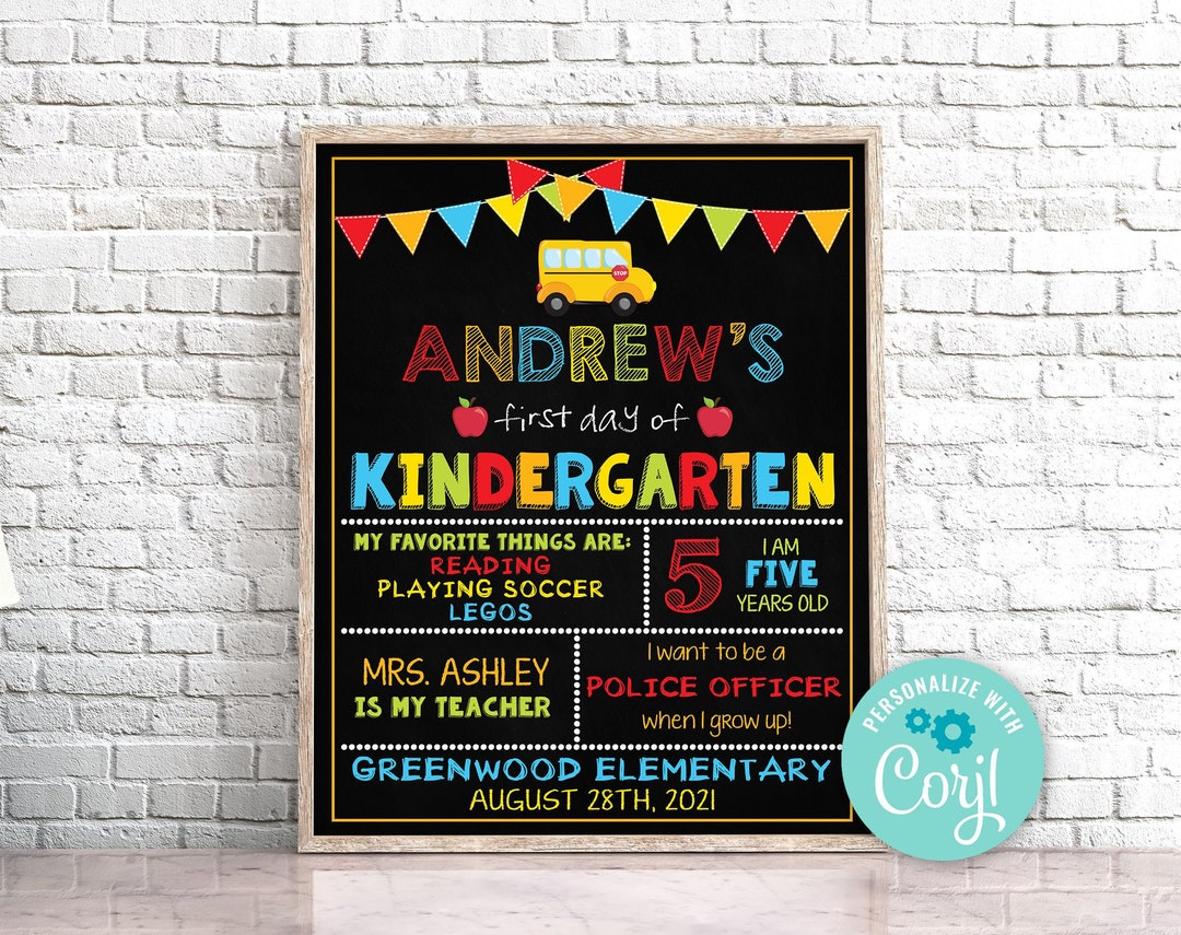 Editable First Day of Kindergarten Sign Personalized First Day of ...