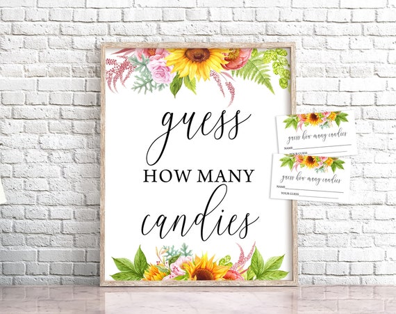 Sunflower Guess How Many Candies Game Sign Watercolor - Etsy