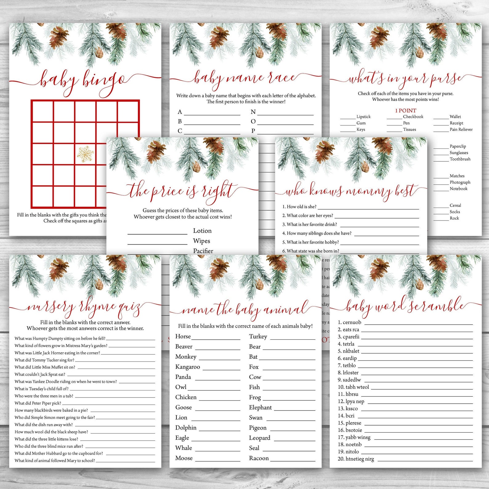 Christmas Baby Shower Game Package, 8 Printable Winter Baby Shower ...