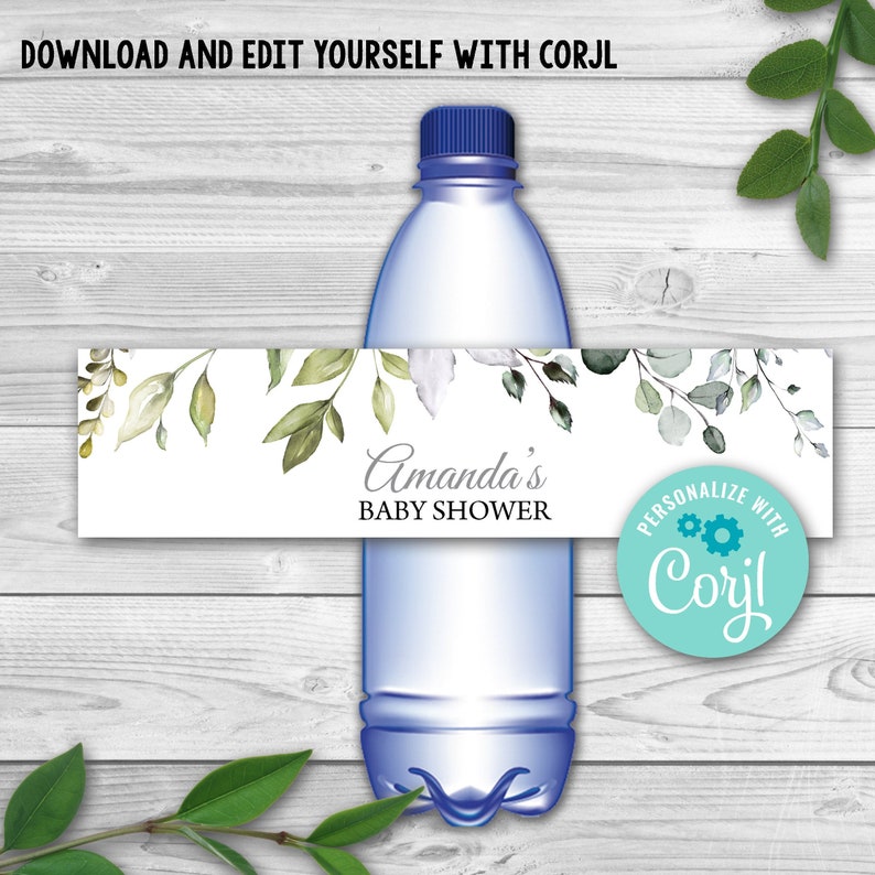 EDITABLE Greenery Bottle Label. Eucalyptus Baby Shower Water - Etsy