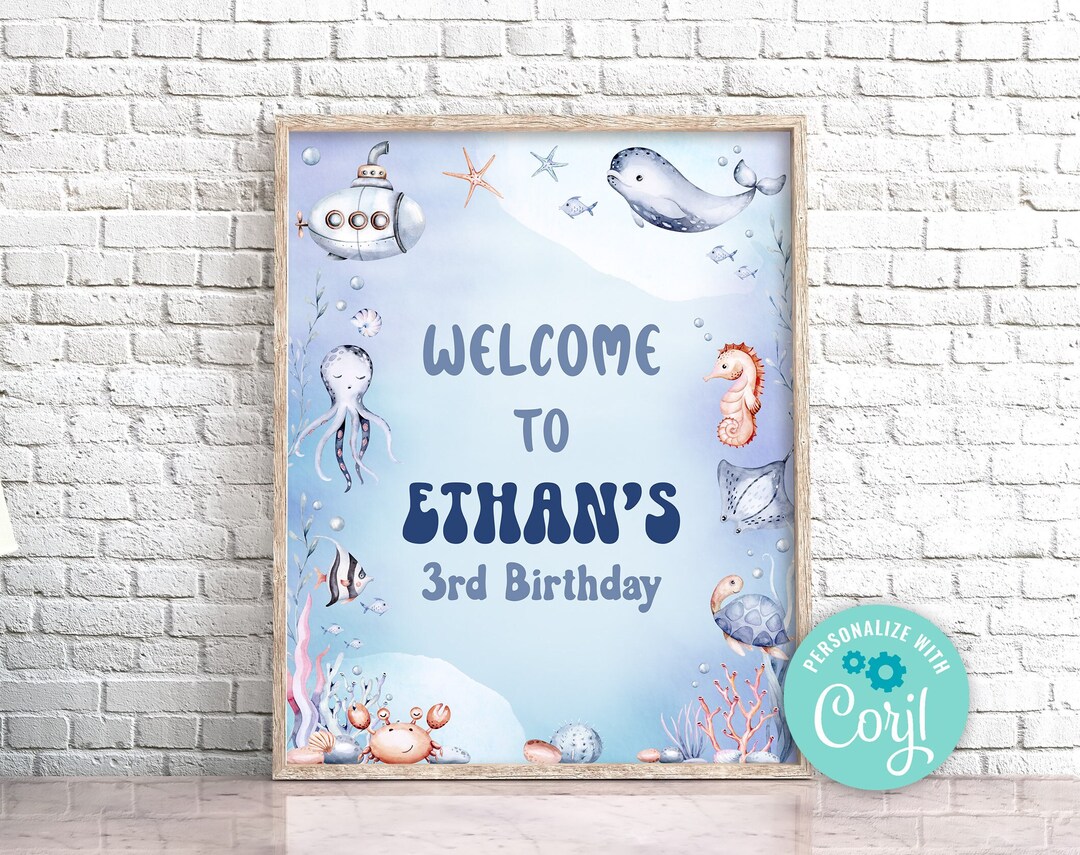 Editable Boy Under the Sea Birthday Welcome Sign Under the Sea Welcome ...