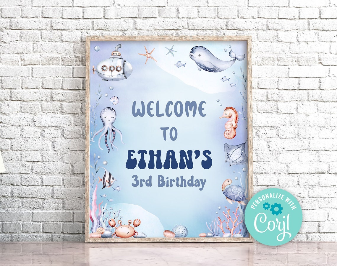 Editable Boy Under the Sea Birthday Welcome Sign Under the Sea - Etsy