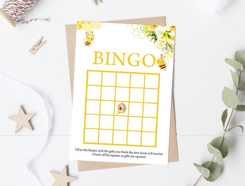 Bee Baby Bingo Baby Shower Game Honey Bee Bingo Baby Shower - Etsy