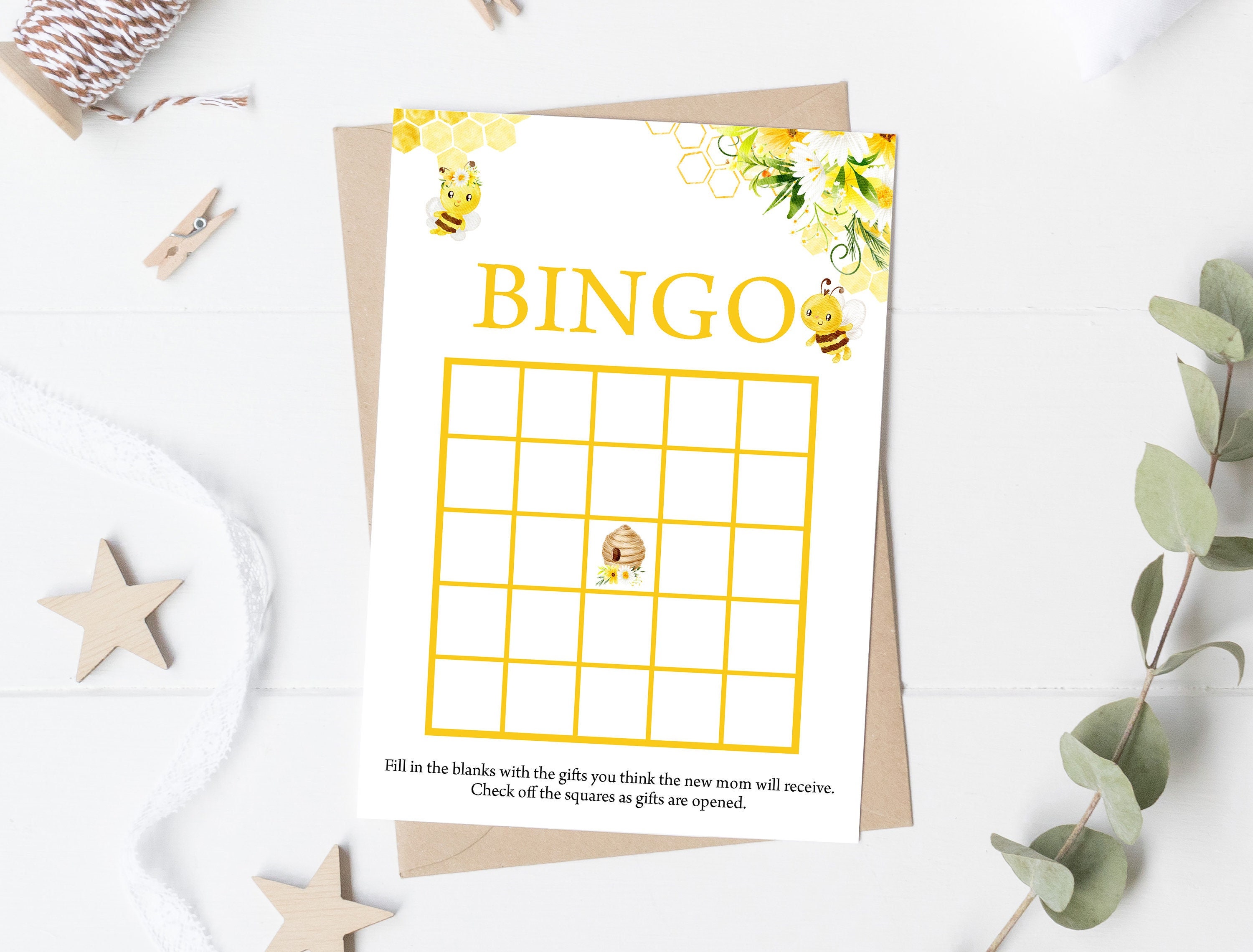 Bee Baby Bingo Baby Shower Game Honey Bee Bingo Baby Shower Game Mom to ...