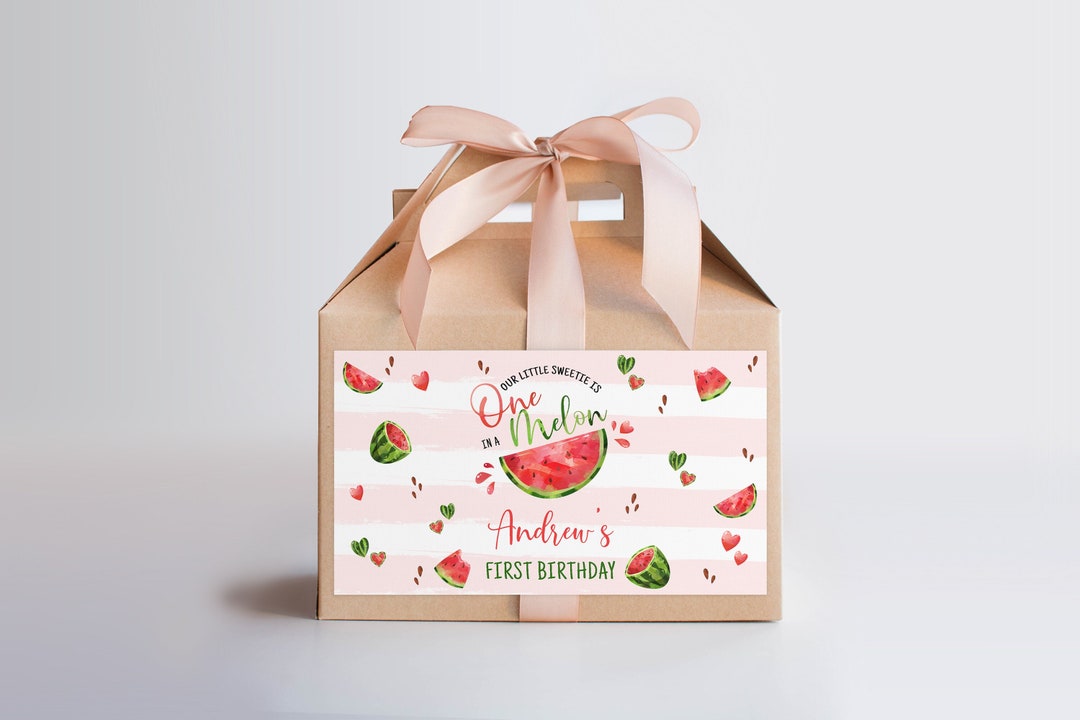 EDITABLE Watermelon Gable Box Favor Labels One in a Melon Party Favor ...