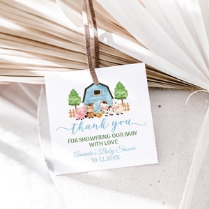EDITABLE Farm Baby Shower Favor Tag Printable Farm Animals Baby Shower ...
