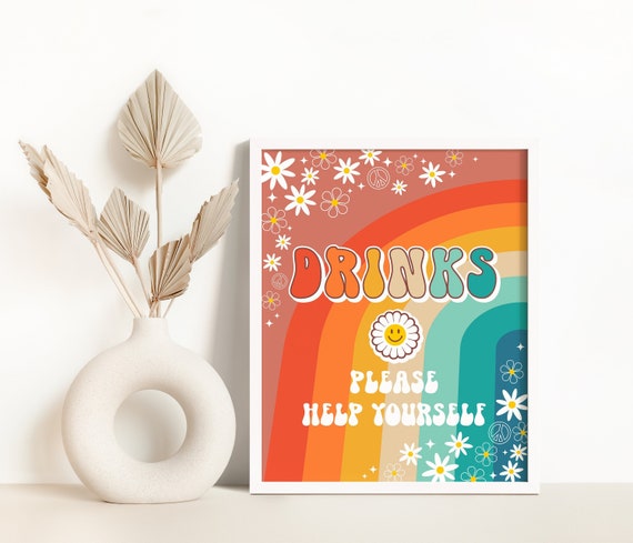 Groovy Drinks Sign 70's Birthday Party Table Decor One Two - Etsy
