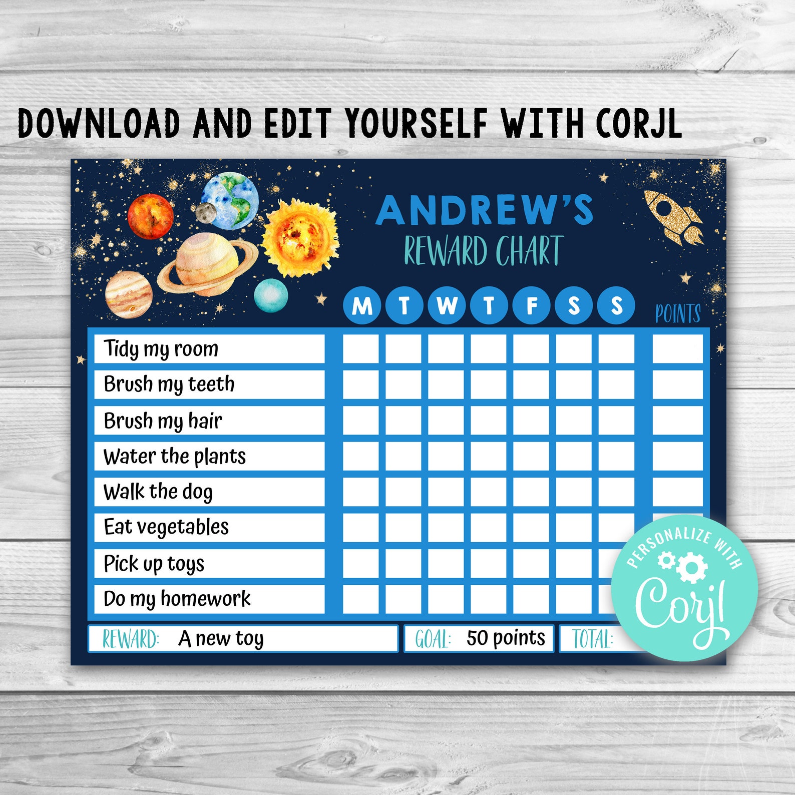 Editable Solar System Reward Chart for Kids Planets Routine | Etsy