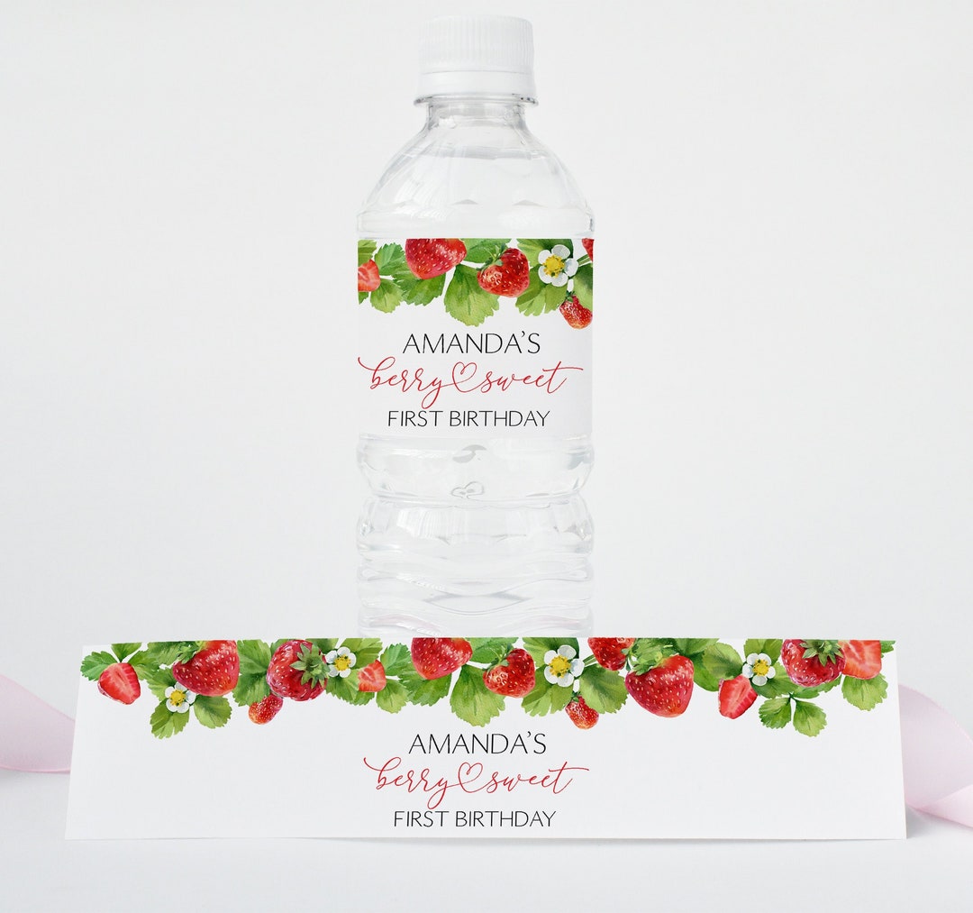 EDITABLE Strawberry Bottle Label Berry Sweet Birthday Water Labels ...