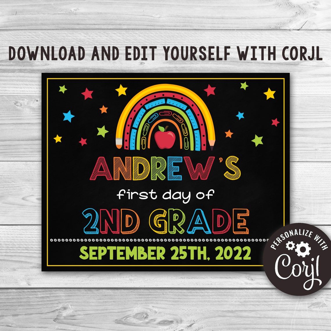 Editable First Day of Second Grade Sign First Day of School Sign ...