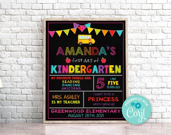 Editable First Day of Kindergarten Sign Personalized First Day - Etsy