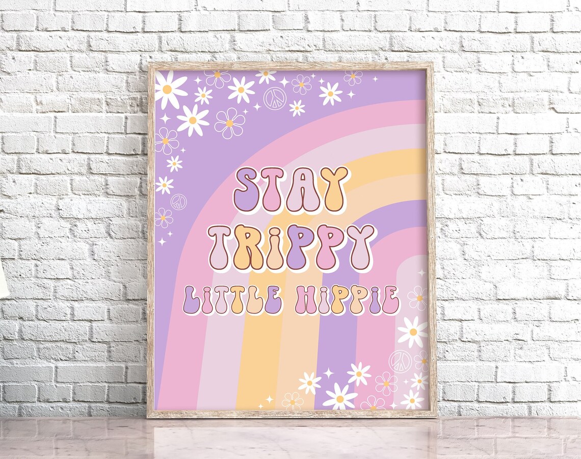 Groovy Stay Trippy Hippie Sign 70's Birthday Party Table Decor One Two ...