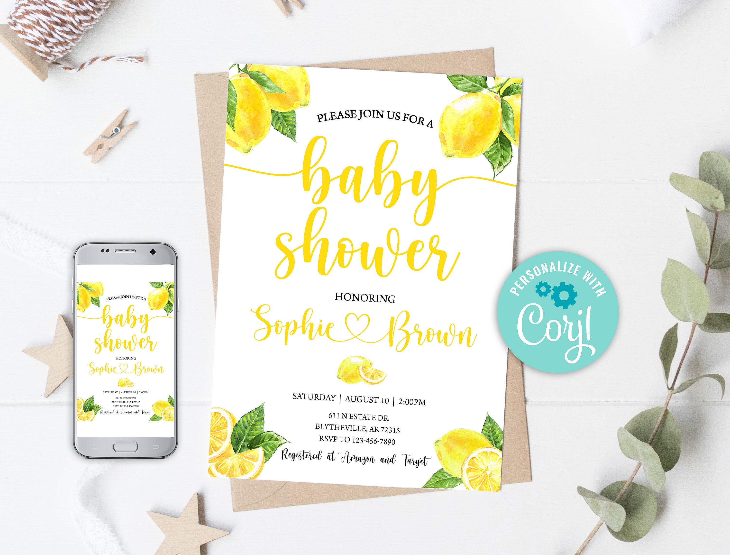 Editable Lemon Baby Shower Invitation Set Citrus Baby Shower - Etsy