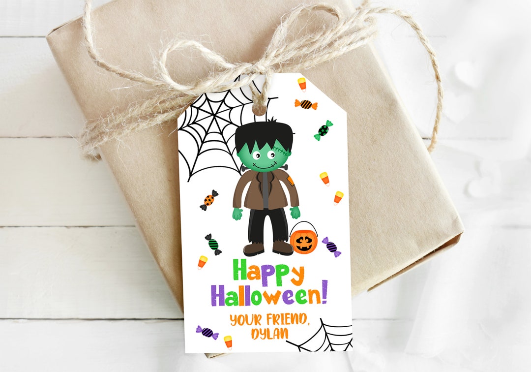 EDITABLE Halloween Treat Tags, Halloween Frankenstien Favor Tags ...