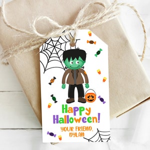 EDITABLE Halloween Treat Tags, Halloween Frankenstien Favor Tags ...