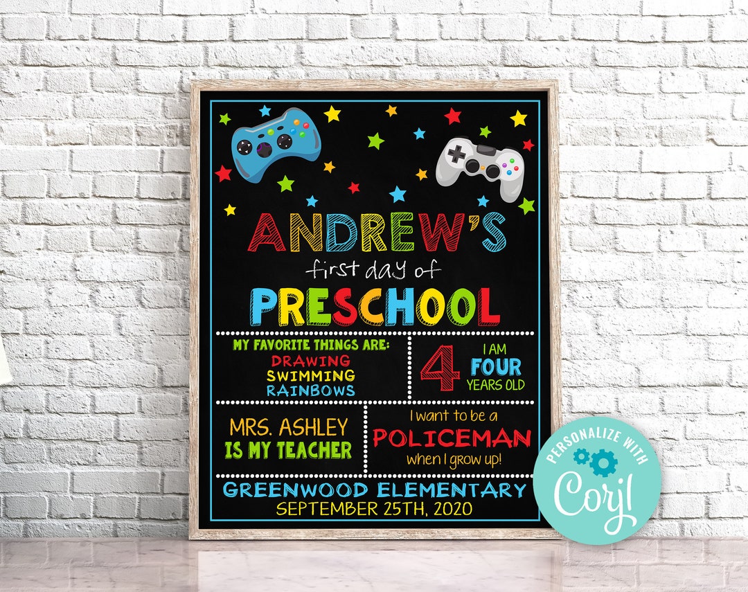 Editable First Day of Preschool Sign, Video Game First Day of School ...