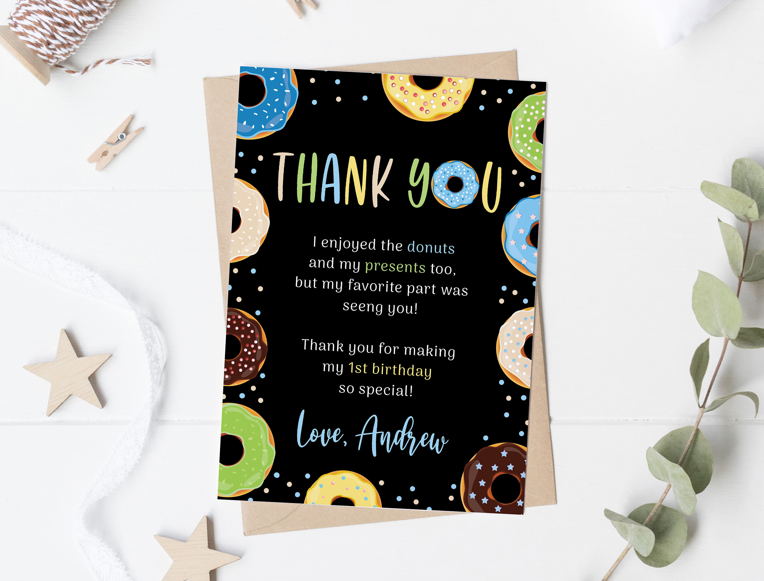 Editable Donut Thank You Card Blue Donut Birthday Party Thank | Etsy