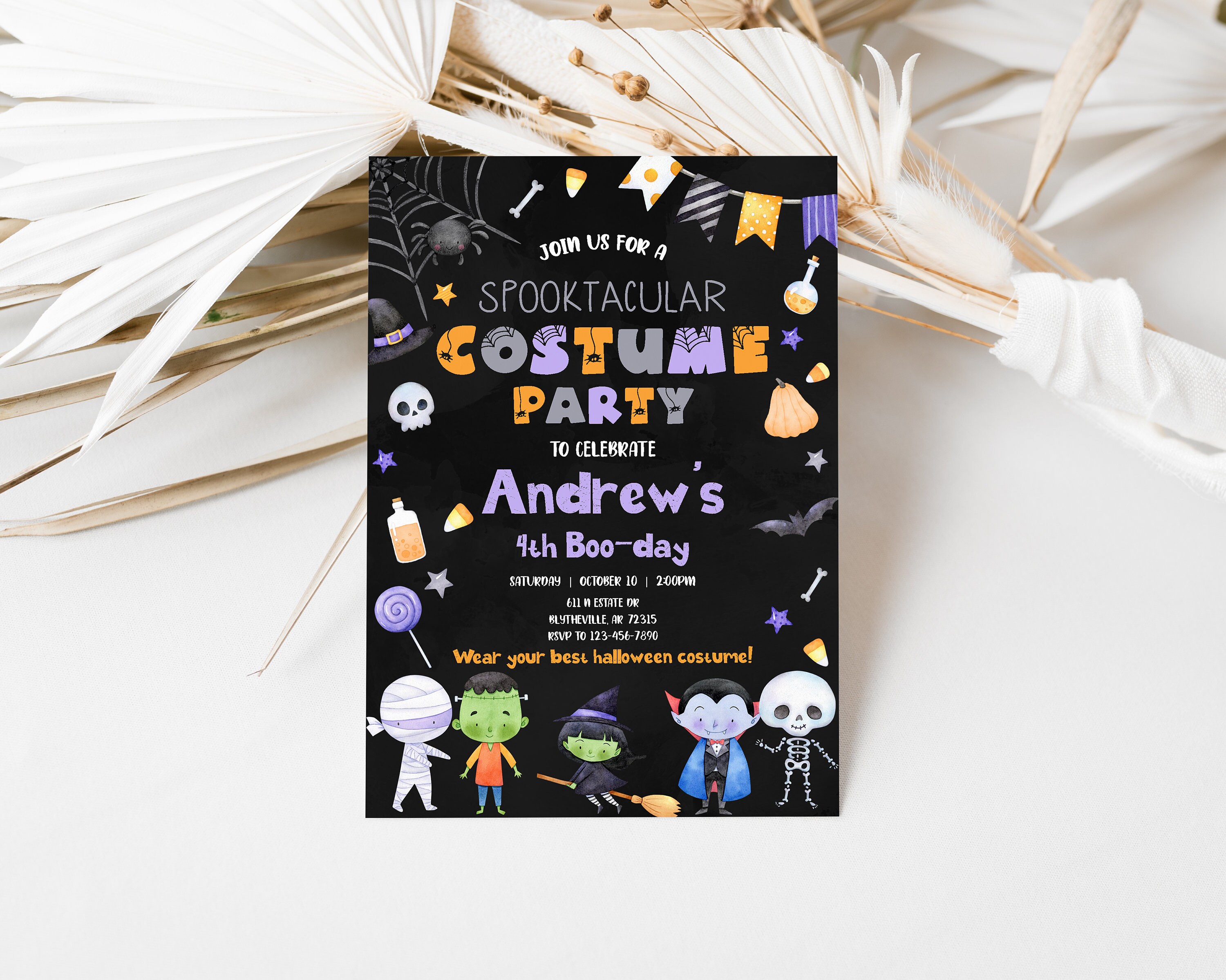 EDITABLE Halloween Birthday Invitation and Bundle Halloween Costume ...